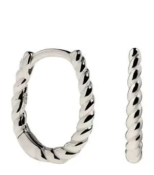 ASTRID & MIYU White Gold Rope Huggies