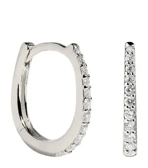 ASTRID & MIYU White Gold And Diamond Pavé Huggies - Silver