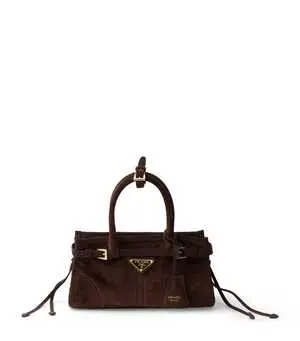 Prada Mini Suede Bonnie Top-handle Bag - Brown