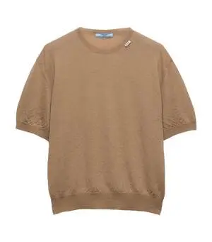 Prada Cashmere Short-sleeve Sweater - Neutral