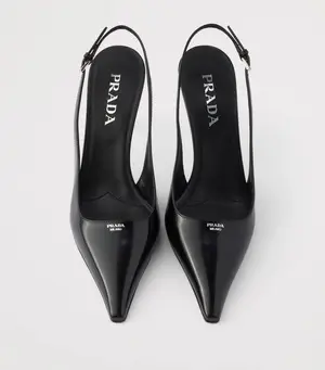 Prada Brushed Leather Slingback Pumps With Triangle Detail