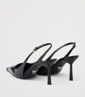 Prada Brushed Leather Slingback Pumps With Triangle Detail
