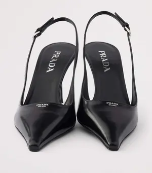 Prada Brushed Leather Slingback Pumps With Triangle Detail