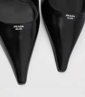 Prada Brushed Leather Slingback Pumps With Triangle Detail