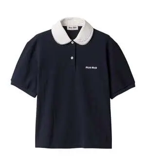 Miu Miu Cotton Embroidered Polo Shirt - Blue