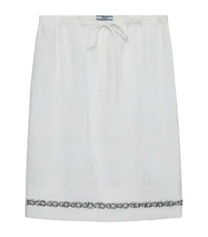 Prada Linen Embellished Midi Skirt