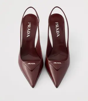 Prada Brushed Leather Slingback Pumps With Triangle Detail
