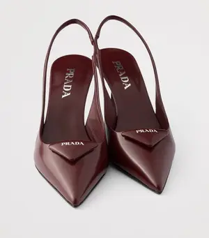 Prada Brushed Leather Slingback Pumps With Triangle Detail