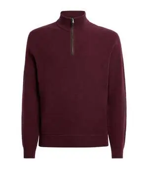 Canali Virgin Wool-cashmere Quarter-zip Sweater - Red