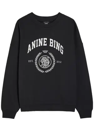 ANINE BING Miles Logo-print Cotton Sweatshirt - Black