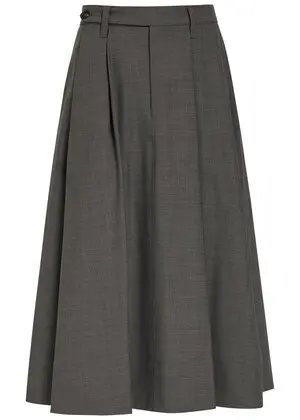 Brunello Cucinelli Tailored Pleated Wool-blend Midi Skirt - Grey
