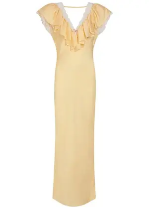 Ronny Kobo Gracie Lace-trim Silk-blend Maxi Dress - Yellow