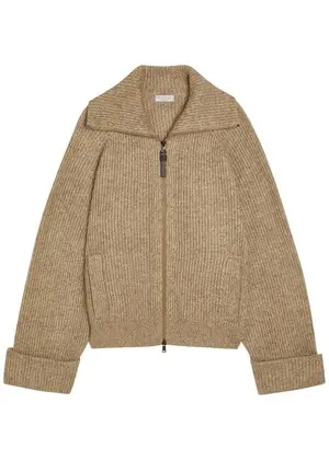 Brunello Cucinelli Metallic-knit Cashmere-blend Cardigan - Beige