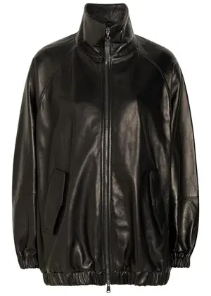 Brunello Cucinelli Funnel-neck Leather Jacket - Black