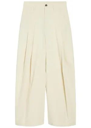 Brunello Cucinelli Pleated Wide-leg Cotton-blend Trousers - White