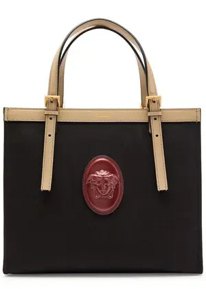 Versace Medium Logo-appliquéd Leather And Canvas Tote