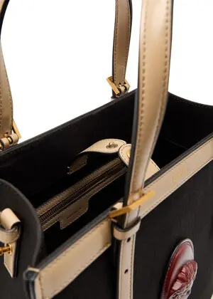 Versace Medium Logo-appliquéd Leather And Canvas Tote