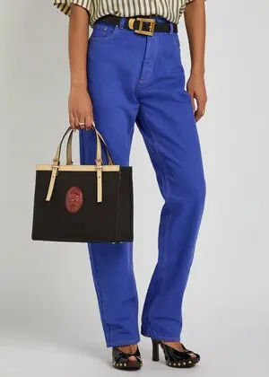 Versace Medium Logo-appliquéd Leather And Canvas Tote