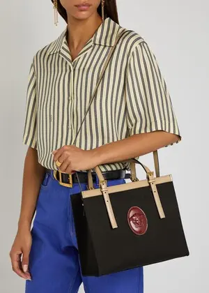 Versace Medium Logo-appliquéd Leather And Canvas Tote