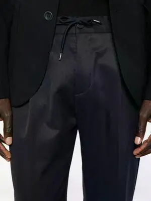Herno Navy Satin Drawstring Waist Pleated Trousers - Blue