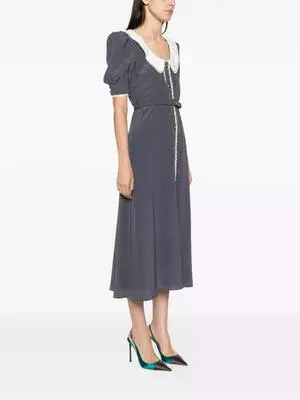 Alessandra Rich Navy Polka Dot Midi Dress