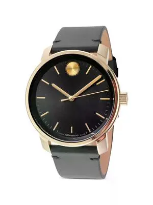 Movado 41mm Leather Strap Watch - Black