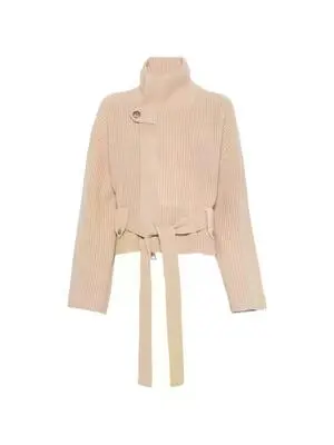 Brandon Maxwell Belted Zip-front Ribbed Knit Cardigan