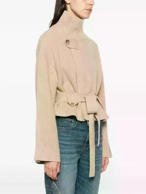 Brandon Maxwell Belted Zip-front Ribbed Knit Cardigan