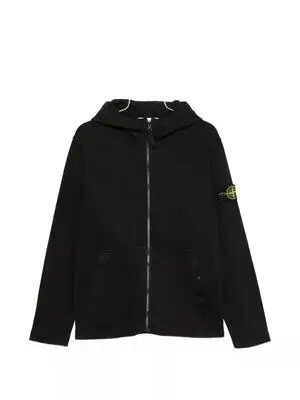 Stone Island Logo Patch Zip-up Hoodie - Black