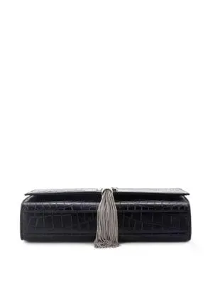 Saint Laurent Monogram Tassel Crocodile Embossed Leather Medium Crossbody Bag