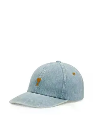 AMI Paris Denim Cotton Cap With De Coeur