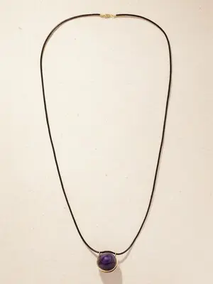 Marisa Klass 18-karat Gold Sugilite And Leather Necklace