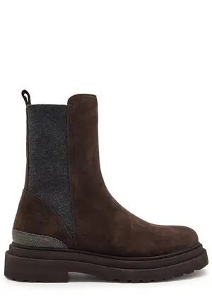 Brunello Cucinelli Suede And Knit Ankle Boots - Brown