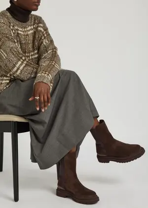 Brunello Cucinelli Suede And Knit Ankle Boots
