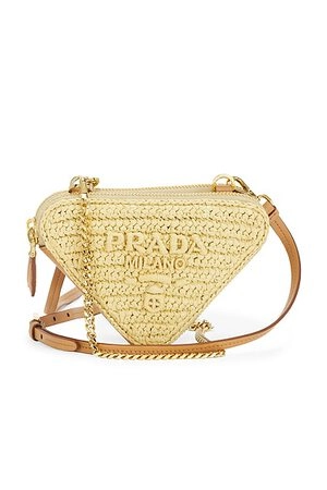 Prada Raffia Mini Triangle Shoulder Bag - Neutral