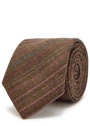 Dries Van Noten Striped Wool Tie - Tan