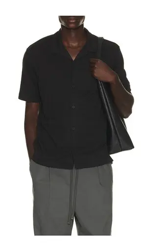 Vince Mesh Knit Cotton Blend Cabana Shirt In . Also - Black