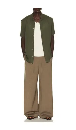 Vince Pointelle Short Sleeve Button Down Shirt In . Also - Green