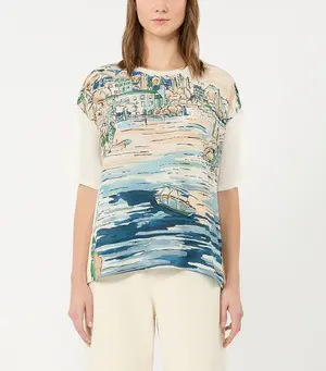Max Mara Stretch-cotton Silk-trim Printed T-shirt