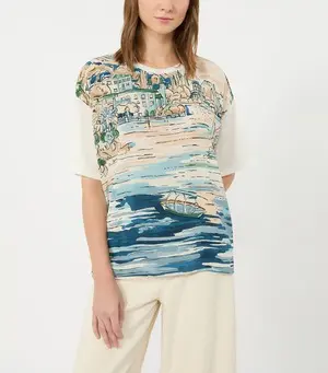 Max Mara Stretch-cotton Silk-trim Printed T-shirt