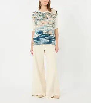 Max Mara Stretch-cotton Silk-trim Printed T-shirt