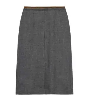 Prada Wool Rush Stitch Midi Skirt - Grey