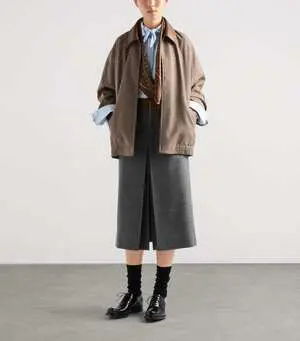 Prada Wool Rush Stitch Midi Skirt