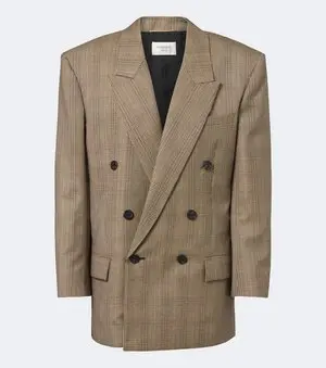 Saint Laurent Double-breasted Prince Of Wales Wool Blazer - Beige