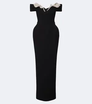 Rachel Gilbert Oscar Off-shoulder Crepe Corset Gown - Black