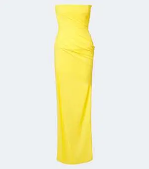 Alex Perry Ruched Mesh Bustier Gown - Yellow