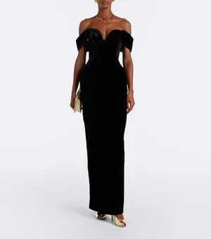 Rachel Gilbert Ryn Off-shoulder Velvet Corset Gown