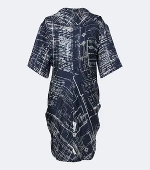Bottega Veneta Printed Silk Twill Midi Dress - Blue