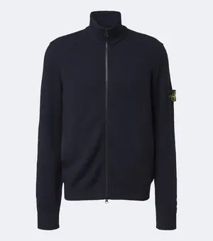 Stone Island Compass Badge Virgin Wool Zip-up Cardigan - Blue