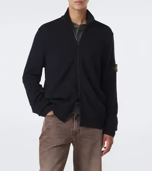 Stone Island Compass Badge Virgin Wool Zip-up Cardigan